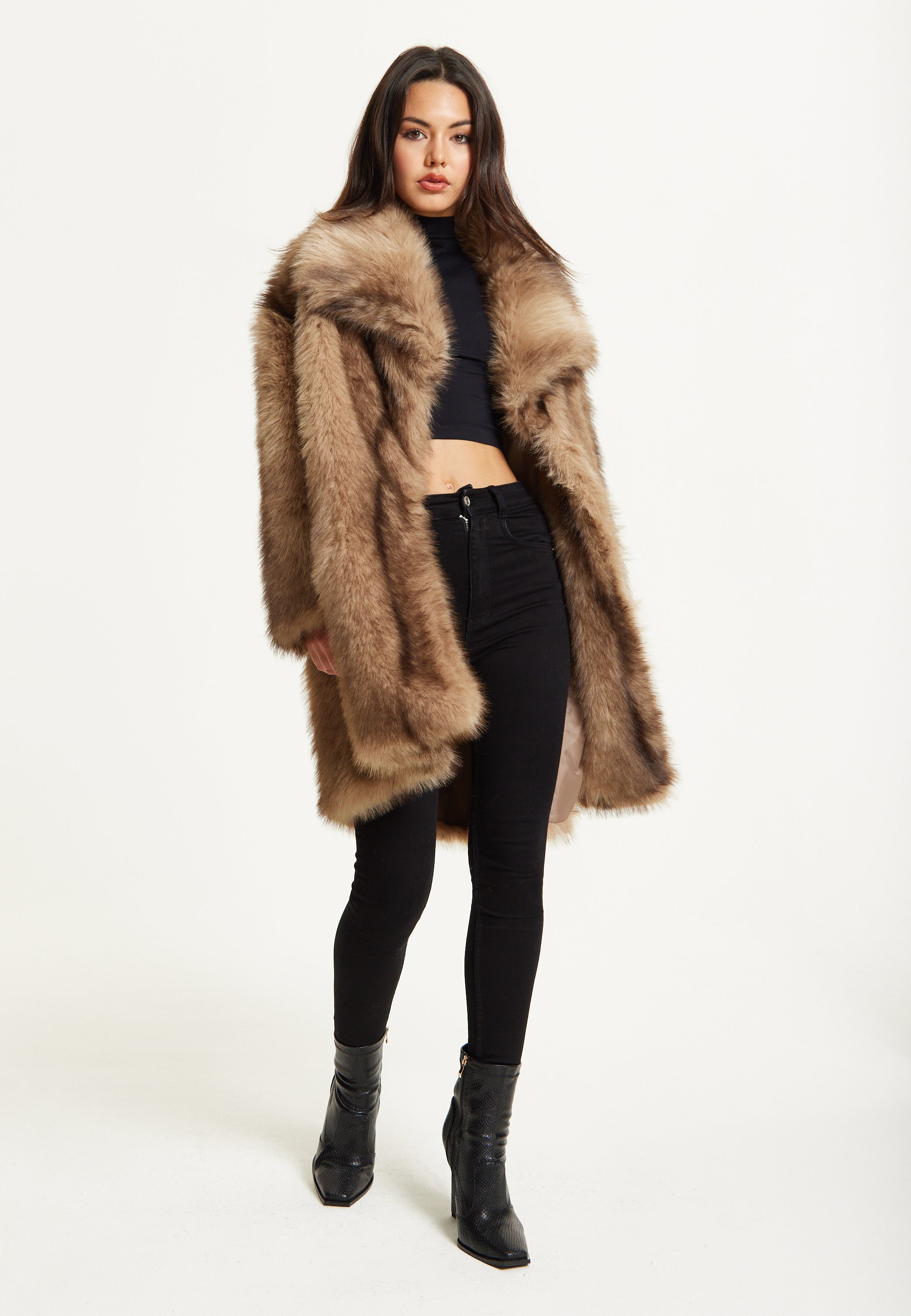 Camel Faux Fur Midi Coat – Liquorish Online