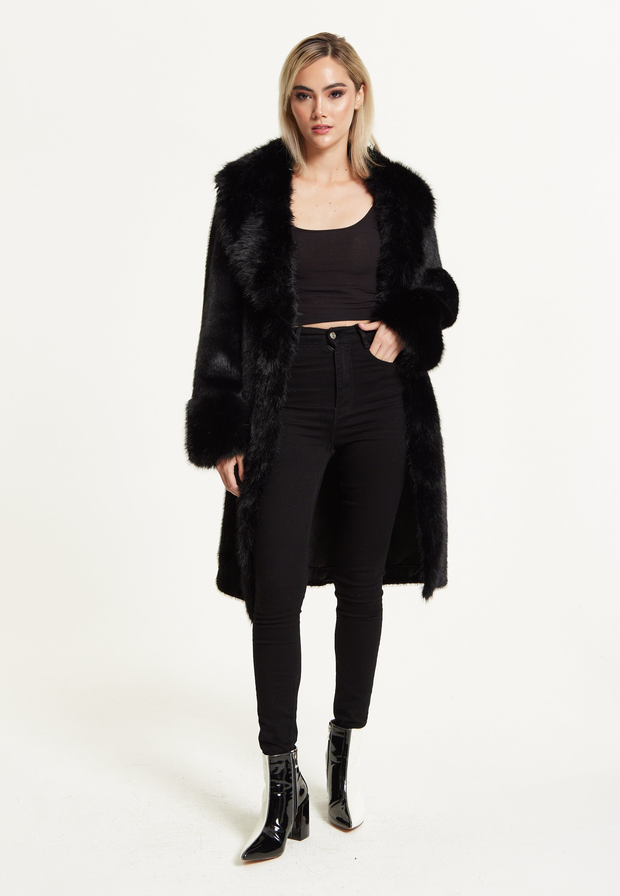Long Faux Fur Coat in Black – Liquorish Online