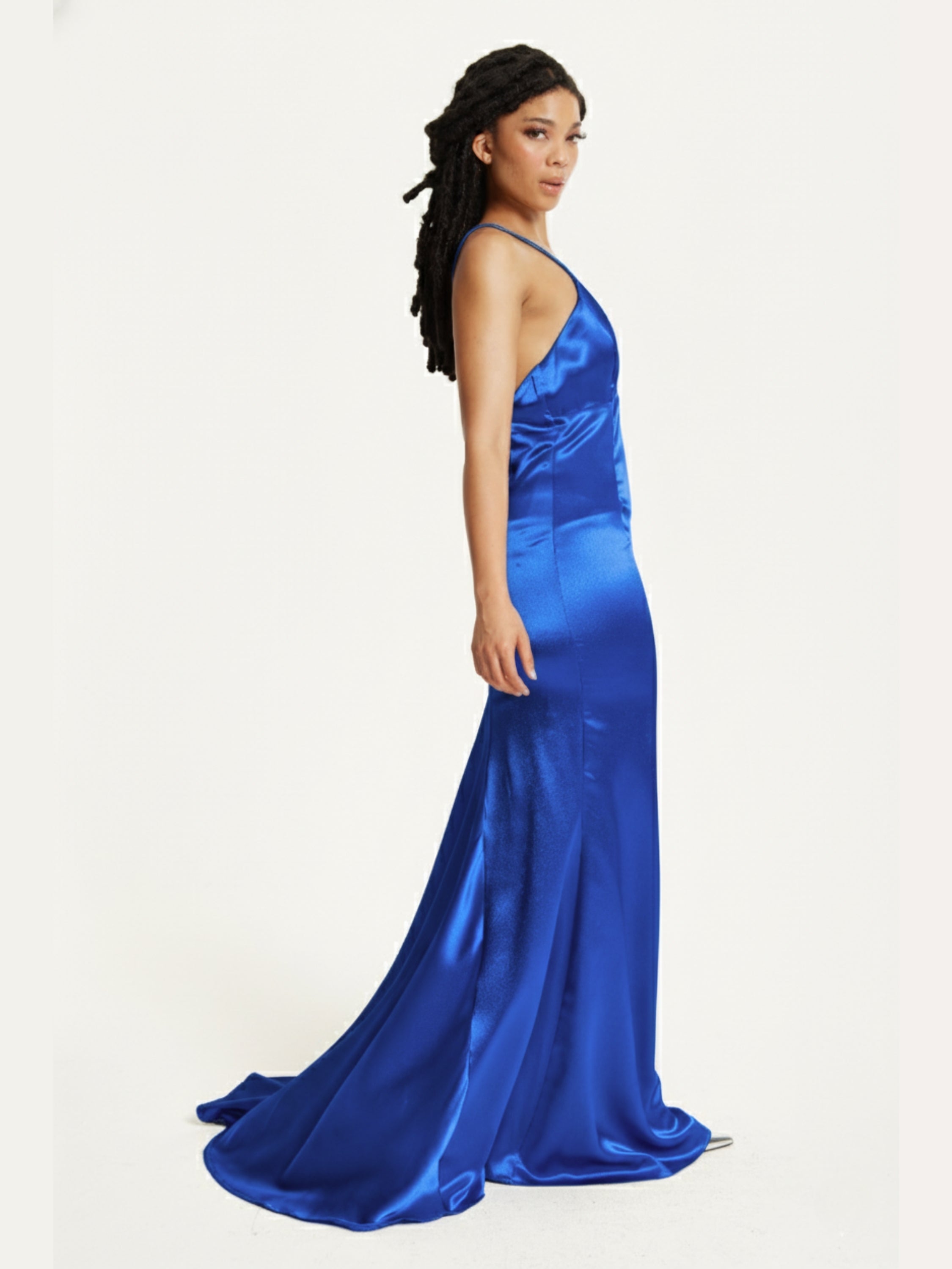Blue Satin Plunge Maxi Dress – Liquorish Online